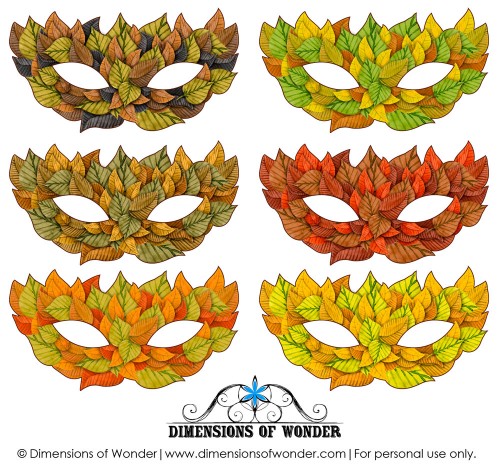 Printable Halloween Masks in Shades of Fall/Autumn Leaves - Dimensions ...