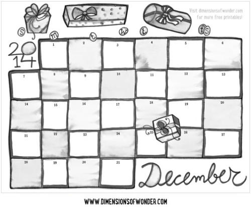 Free Printable Calendar December 2014 {Hand Drawn} - Dimensions of Wonder
